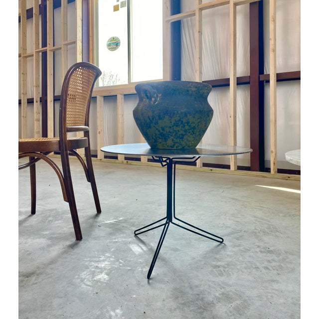 Industrial Midcentury Modern Tripod Steel Round Table | Chairish