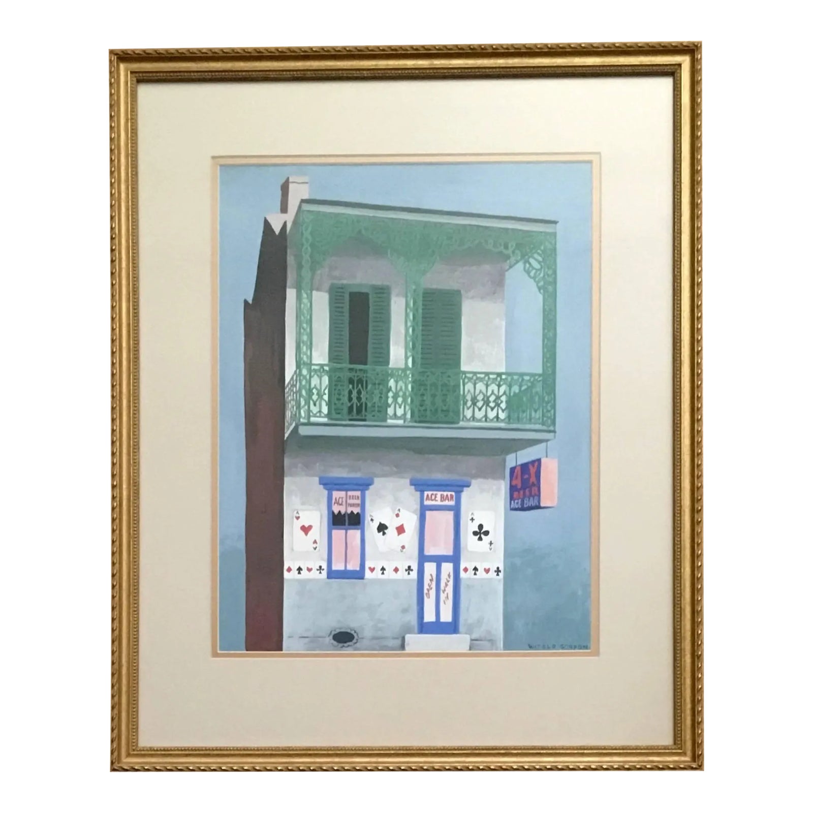 Mid 20th Century "Ace Bar" Gouache American Scene Painting by Witold ...