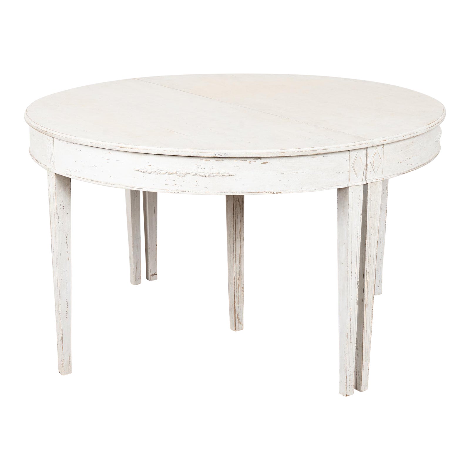 20th Century White Swedish Gustavian Large Dining Table Expanding With ...