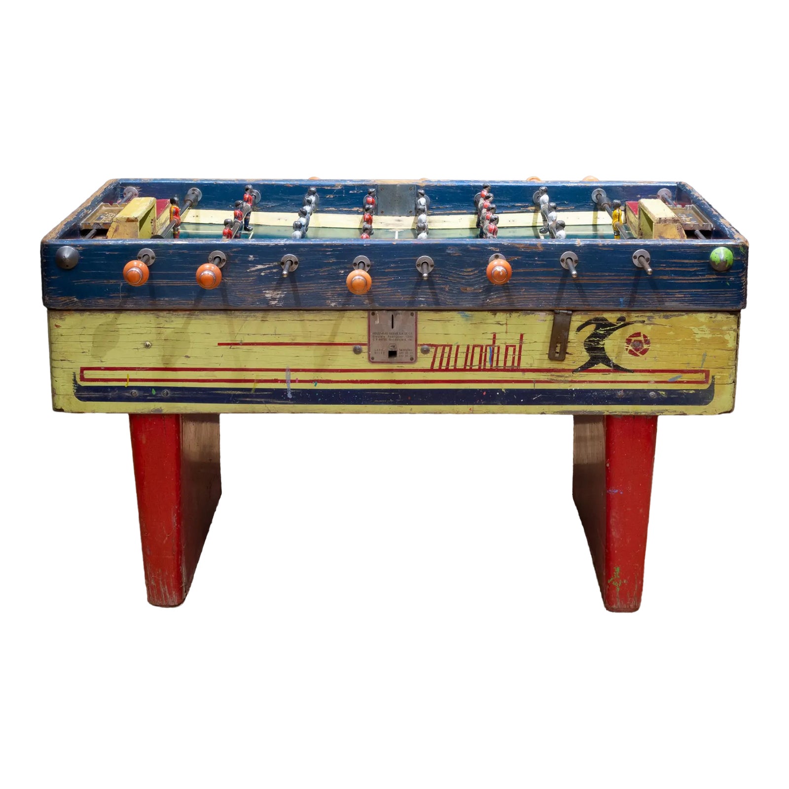 Vintage Mexican Foosball Table With Metal Players C.1940-1970 | Chairish