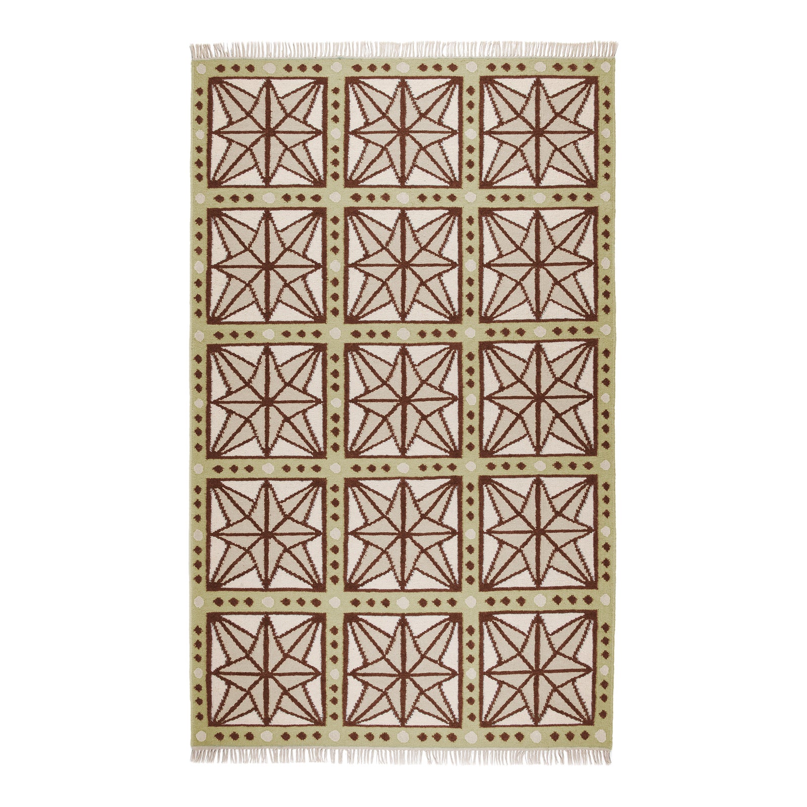 Part & Parcel Goods Wool Star Rug, 2’6” x 8', Celadon, Chocolate, Sage ...