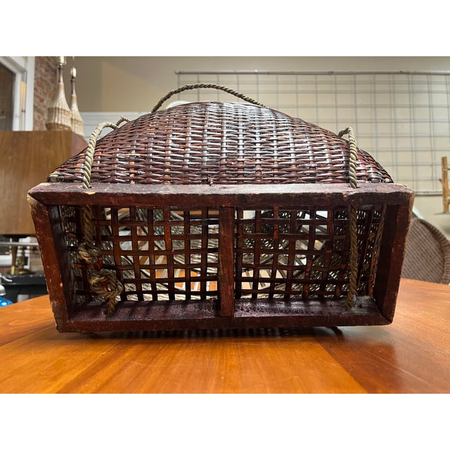 20th Century Rustic Asian Antique Bamboo Wicker Fish Basket | Chairish