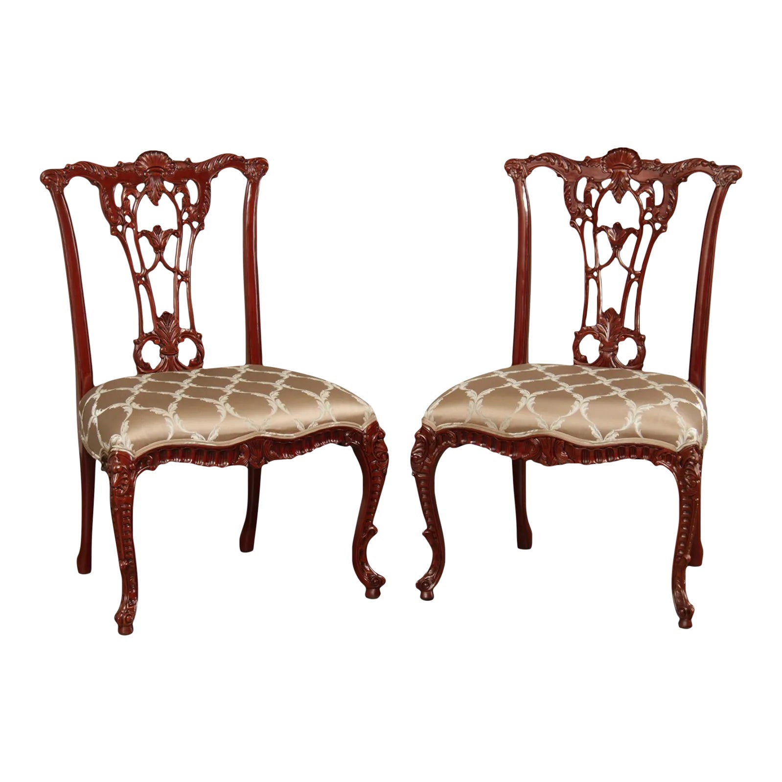 2010s Rococo Style Carved Mahogany Side Chairs - A Pair | Chairish