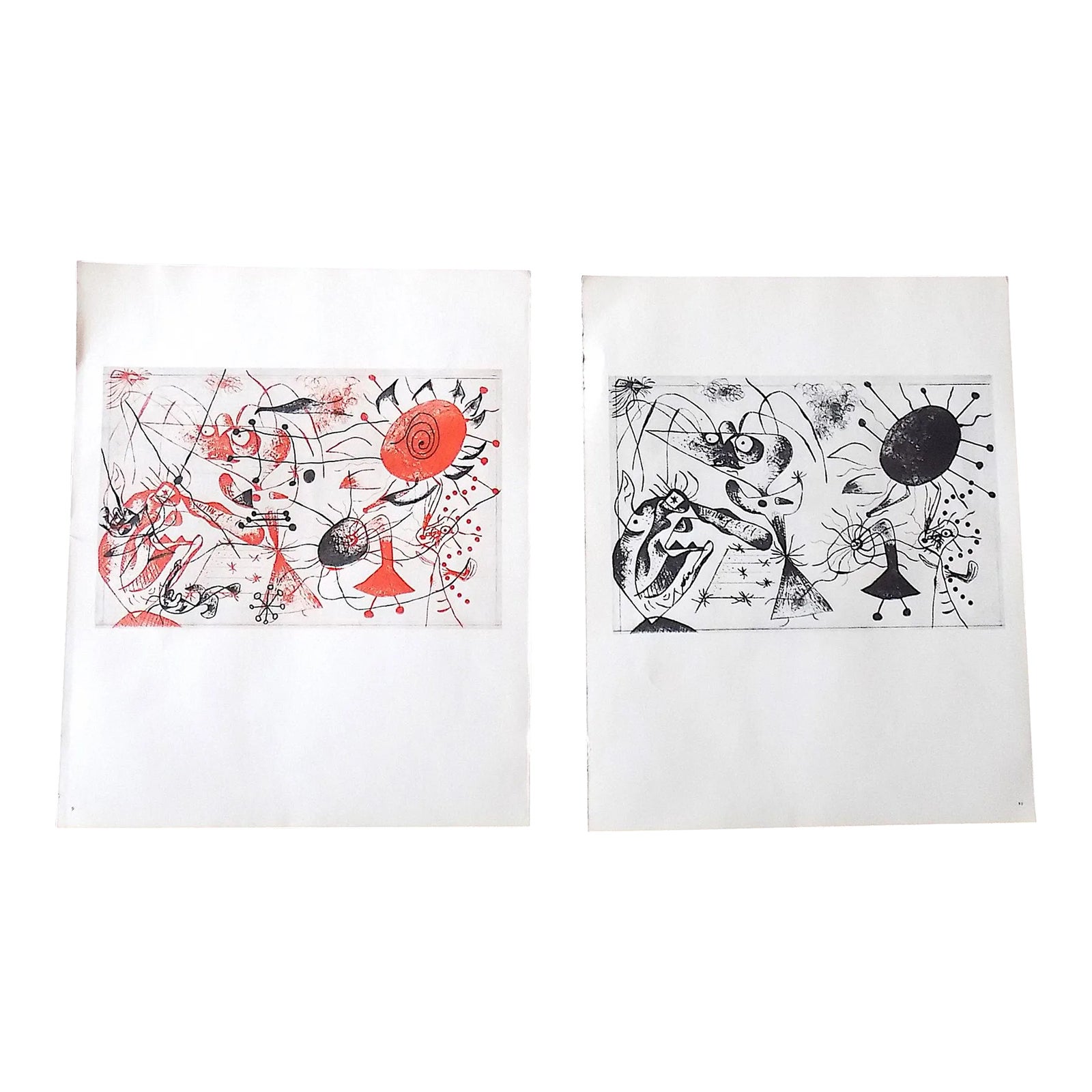 Vintage Abstract Joan Miro Lithographs - a Pair | Chairish