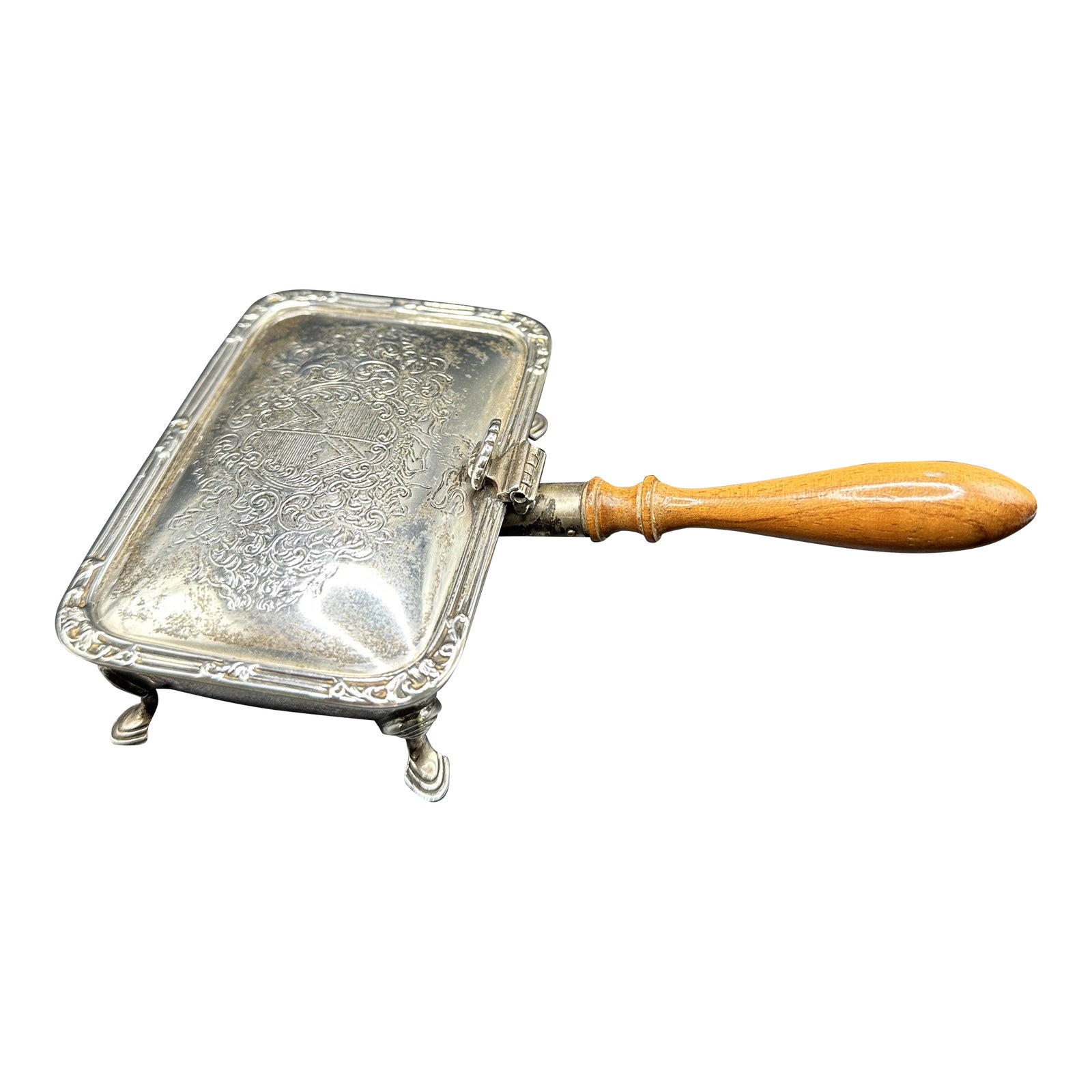 Mid-Century Cigarette Valet Ashtray, Silver With Wood Handle | Chairish