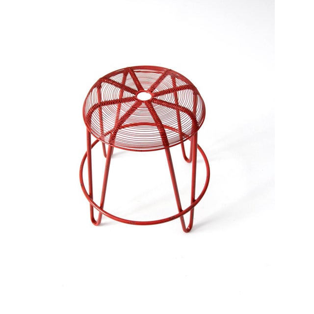 Mid-Century Red Hairpin Leg Metal Stool | Chairish