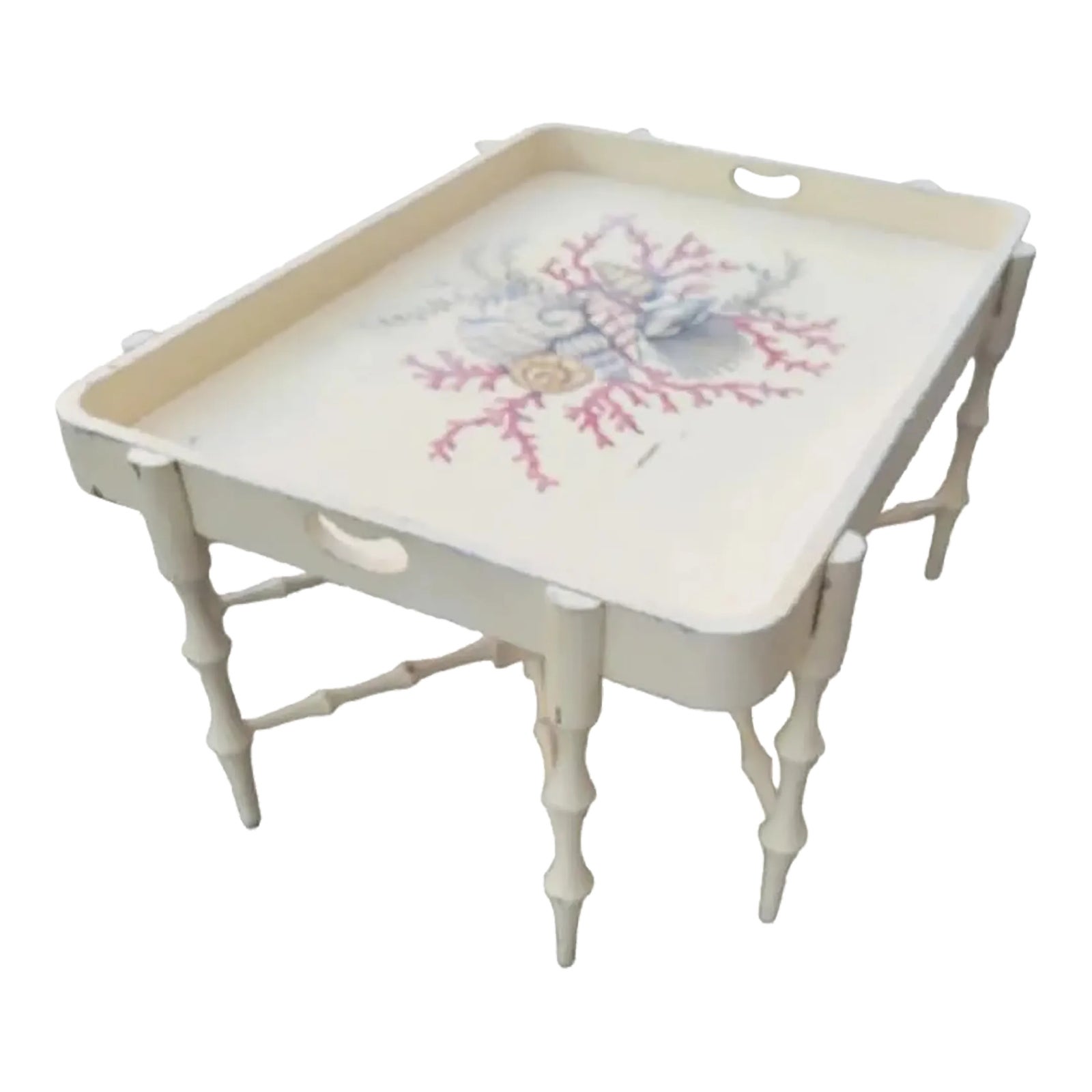 Massive Vintage CoastalSeashell Painted Off White Distressed Tray Top ...