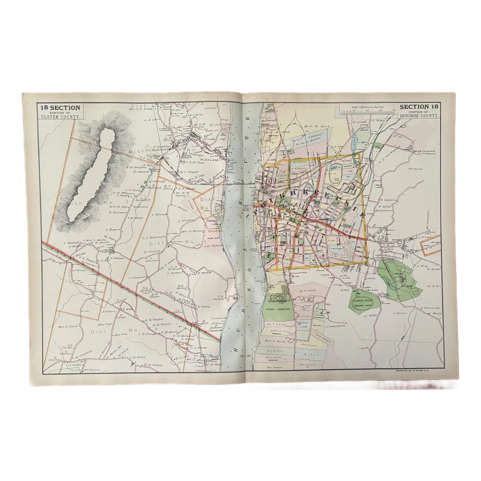 Antique Cartography Map of Section 18 of Ulster and Dutchess Counties ...