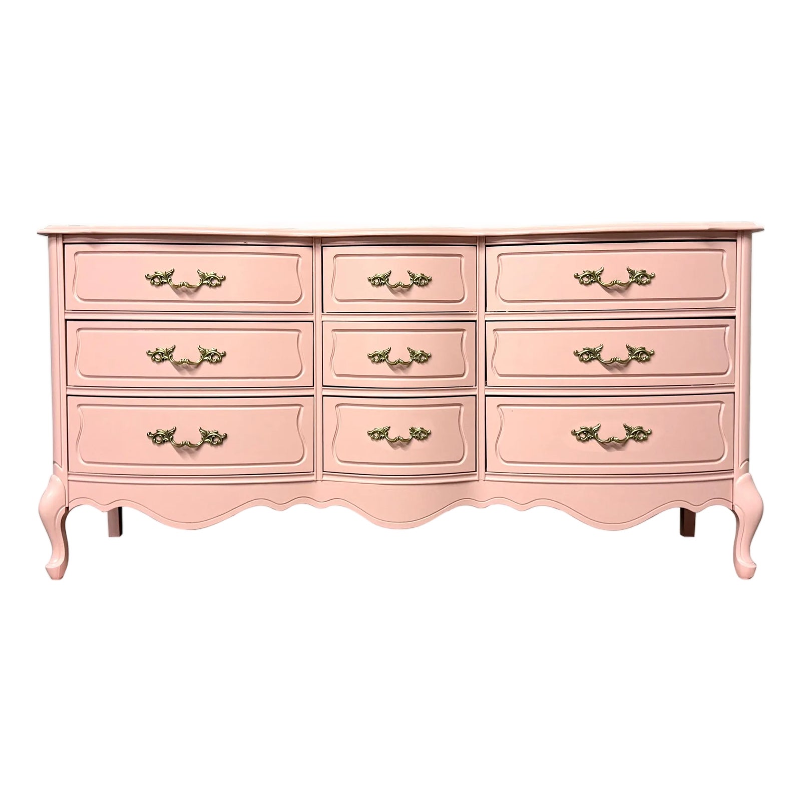Vintage Serpentine Lowboy by Broyhill Reimagined in Pale Pink | Chairish