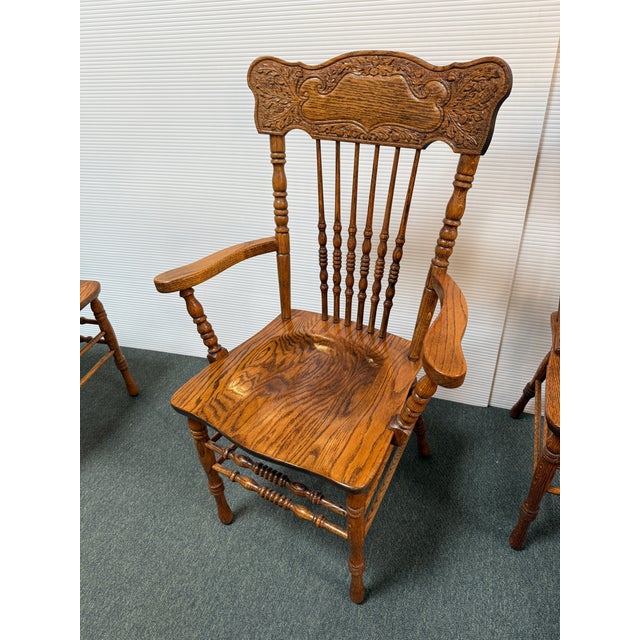 Vintage Hill & Sons Oak Pressed Back Dining Chairs, Set of Six | Chairish