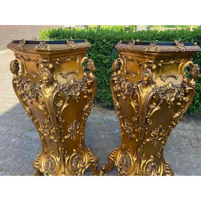 Pair of Late 20th Century Italian Baroque Rococo Style Gold Pedestals ...
