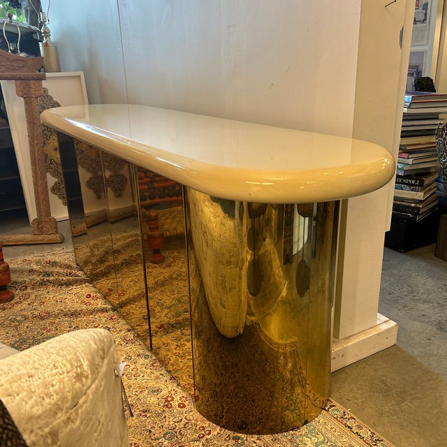 Brass and Bone - Colored Lacquer Four - Door Console/ Credenza | Chairish