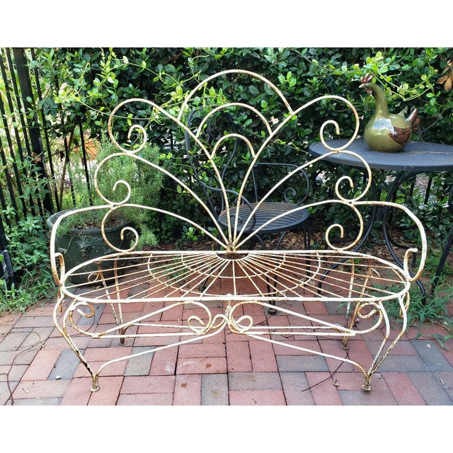 Vintage Wrought Iron White Butterfly Garden Bench | Chairish
