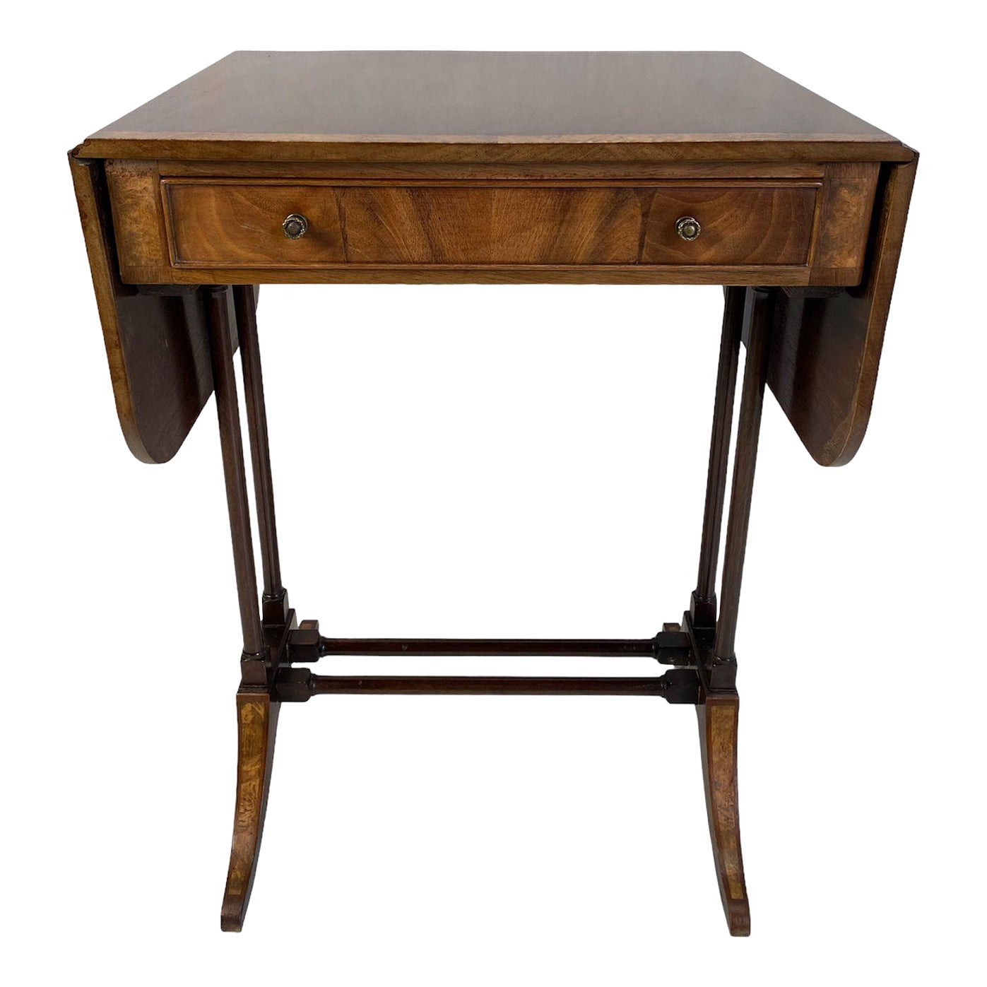 1920s English Regency Style Mahogany Drop Leaf Accent Table With Banded ...