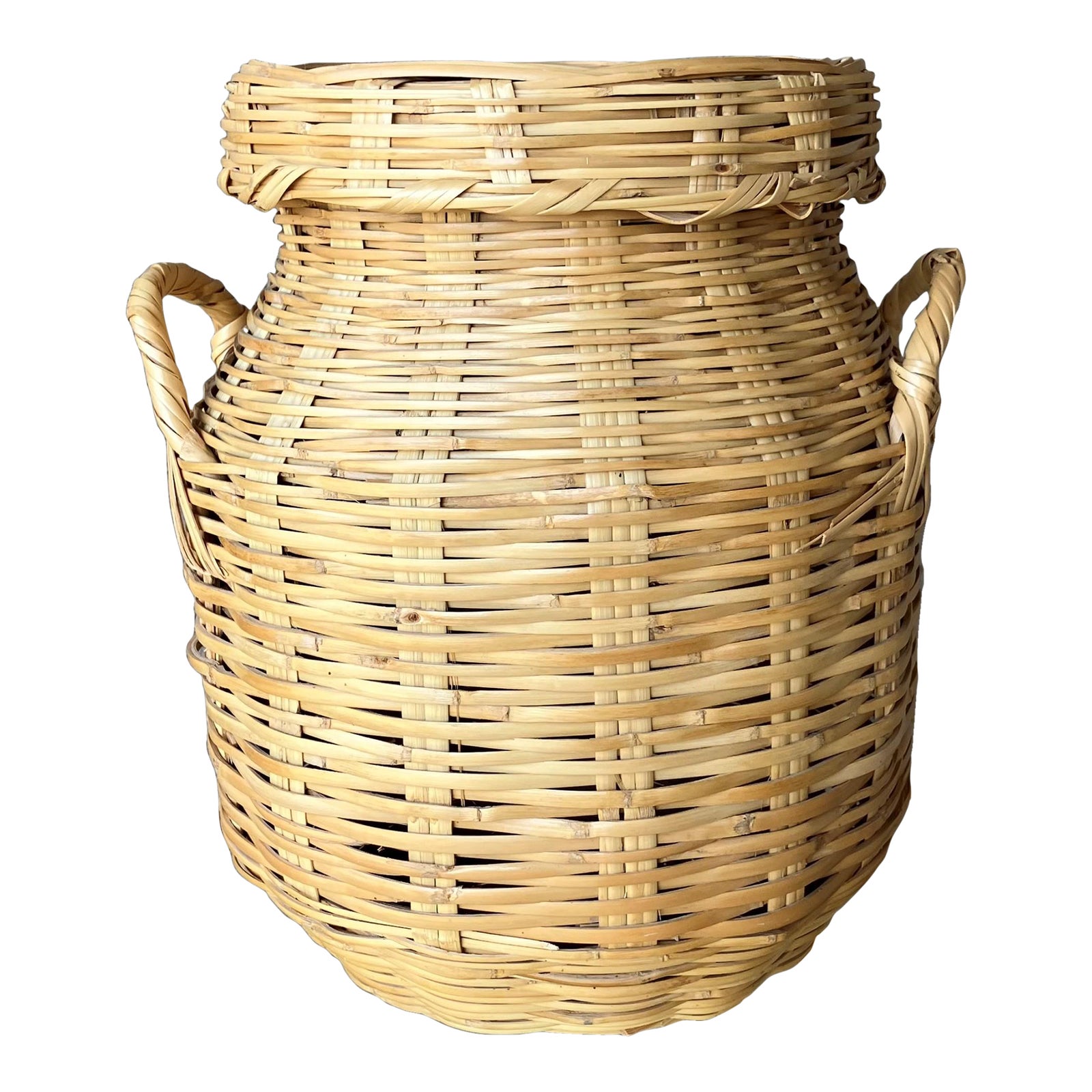 Late 20th-Century Handwoven Natural Willow “Lidded Milk Can” Decorative ...