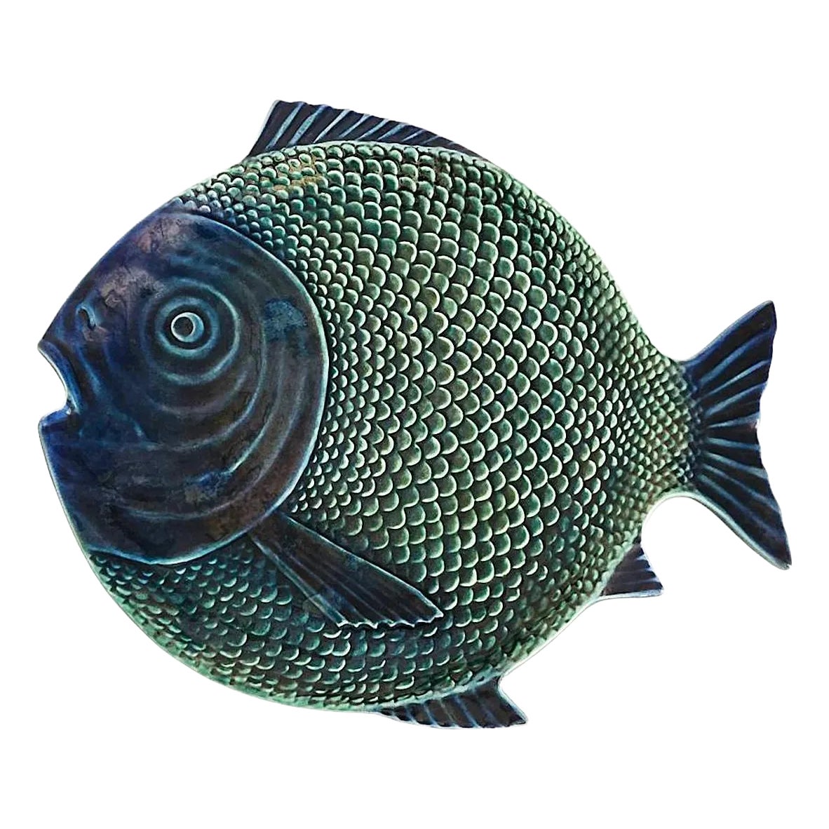 1960s French Majolica Large Ceramic Fish Shaped Platter | Chairish