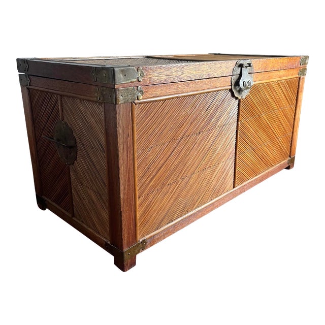 Vintage Coastal Gabriella Crespi Style Pencil Reed Trunk Chest | Chairish