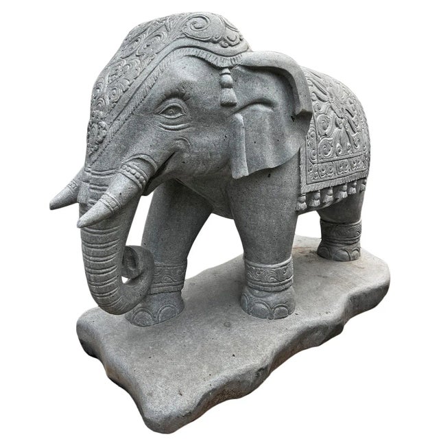 Pair of Stone Carved Elephant Statues | Chairish