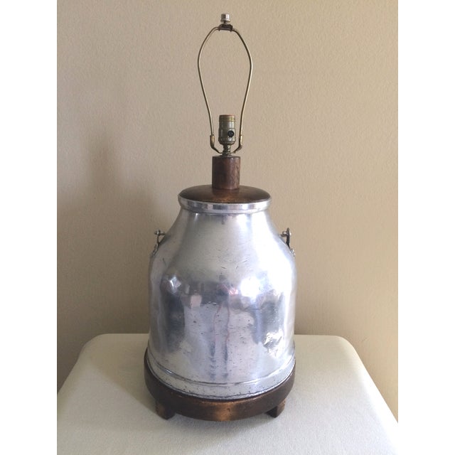 Polished Aluminum Lamp on Walnut Base | Chairish