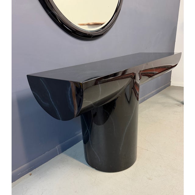 1980s J. Wade Beam Postmodern Black Marbleized Console Table W/Matching ...