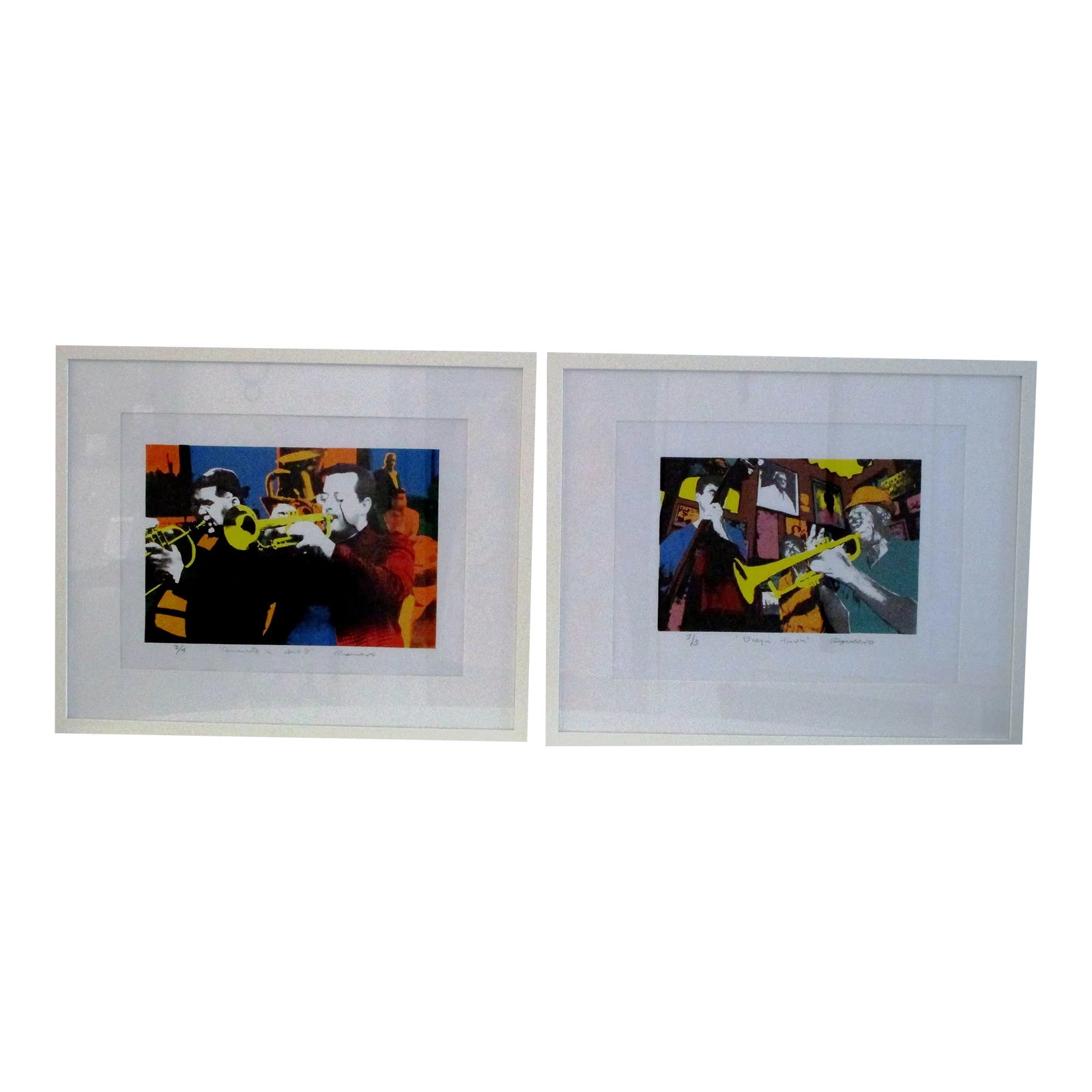 1980s Colorful Framed Jazz Prints, a Pair | Chairish