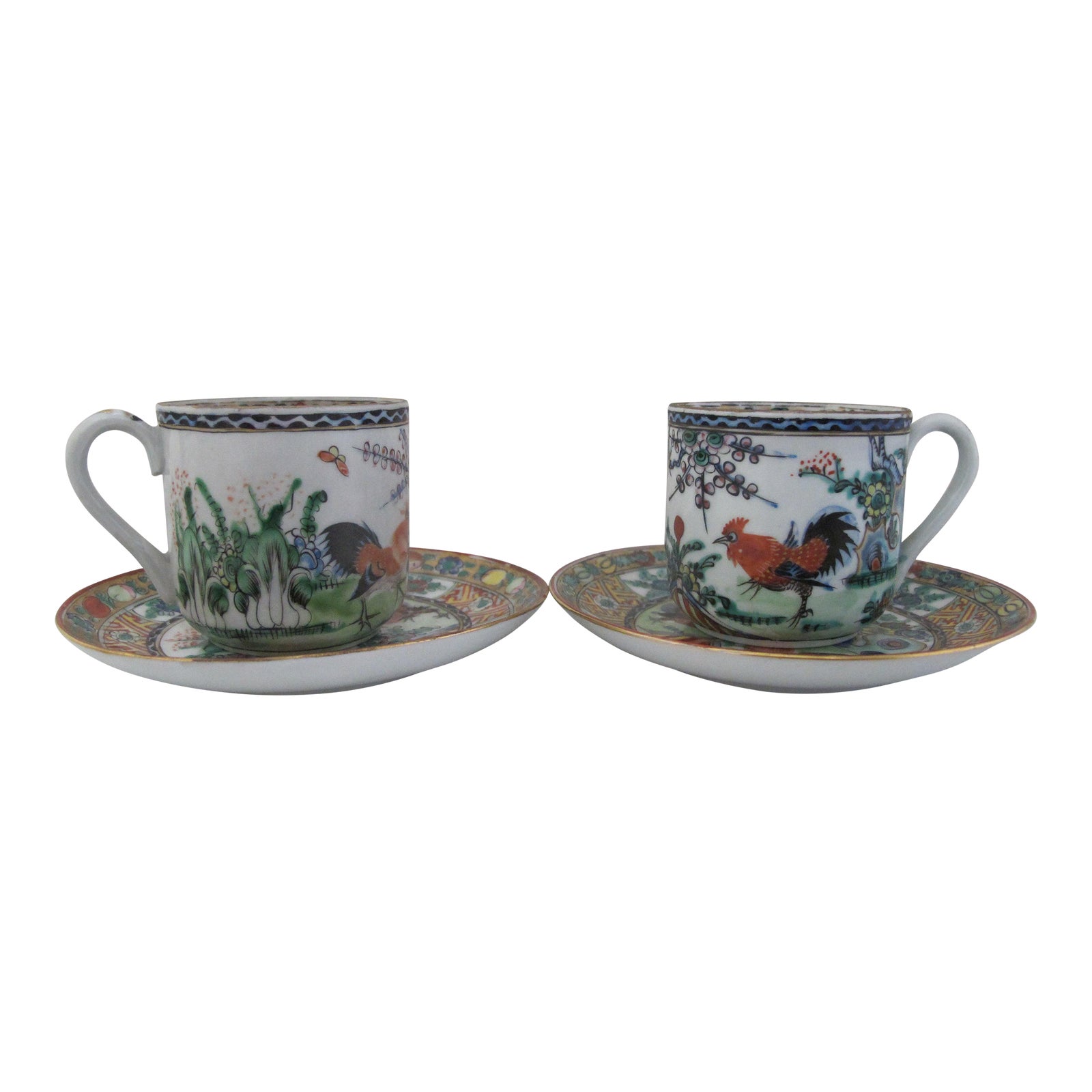 Vintage Japanese Porcelain Rooster Tea Coffee Demitasse Cup & Saucer ...