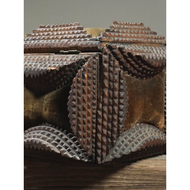 Rare 19th C. Chip Carved Tramp Art Box With Draped Detailing/Folk Art ...