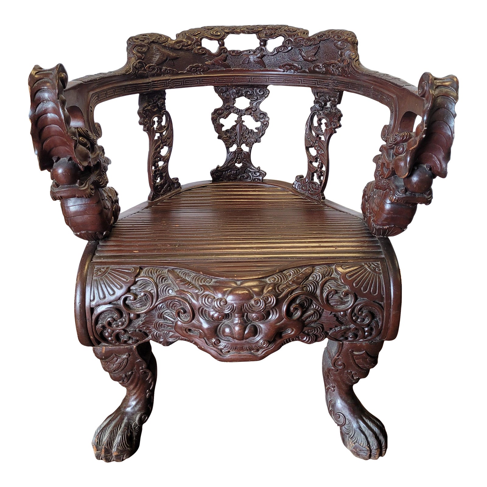 Late 19th Century Highly Carved Antique Chinese Arm Chair | Chairish