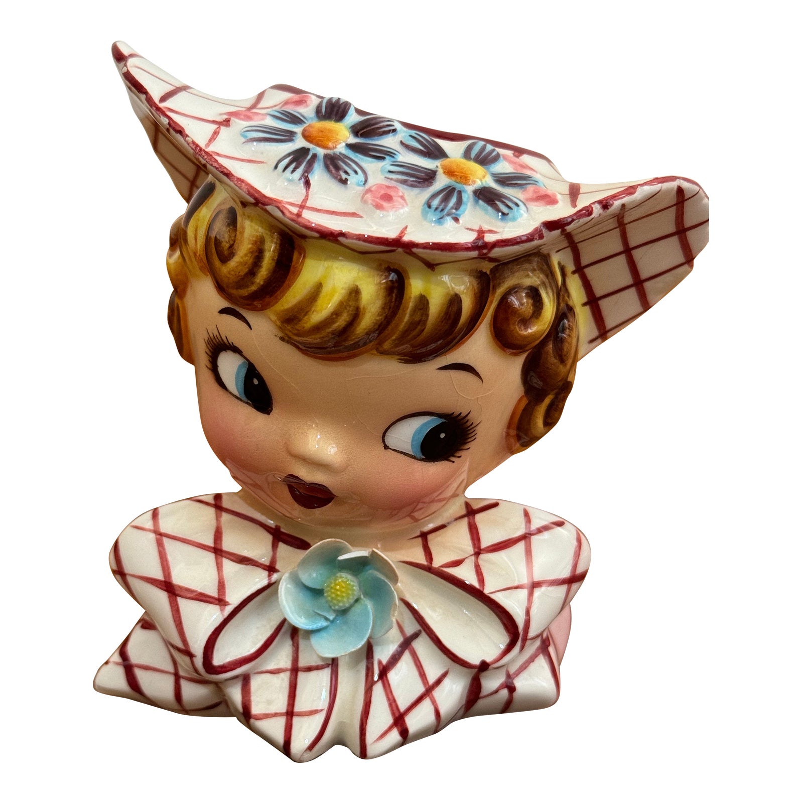 Vintage #1955 Geo Z. Lefton Miss Dainty Planter Vase Blue Flowers Red ...