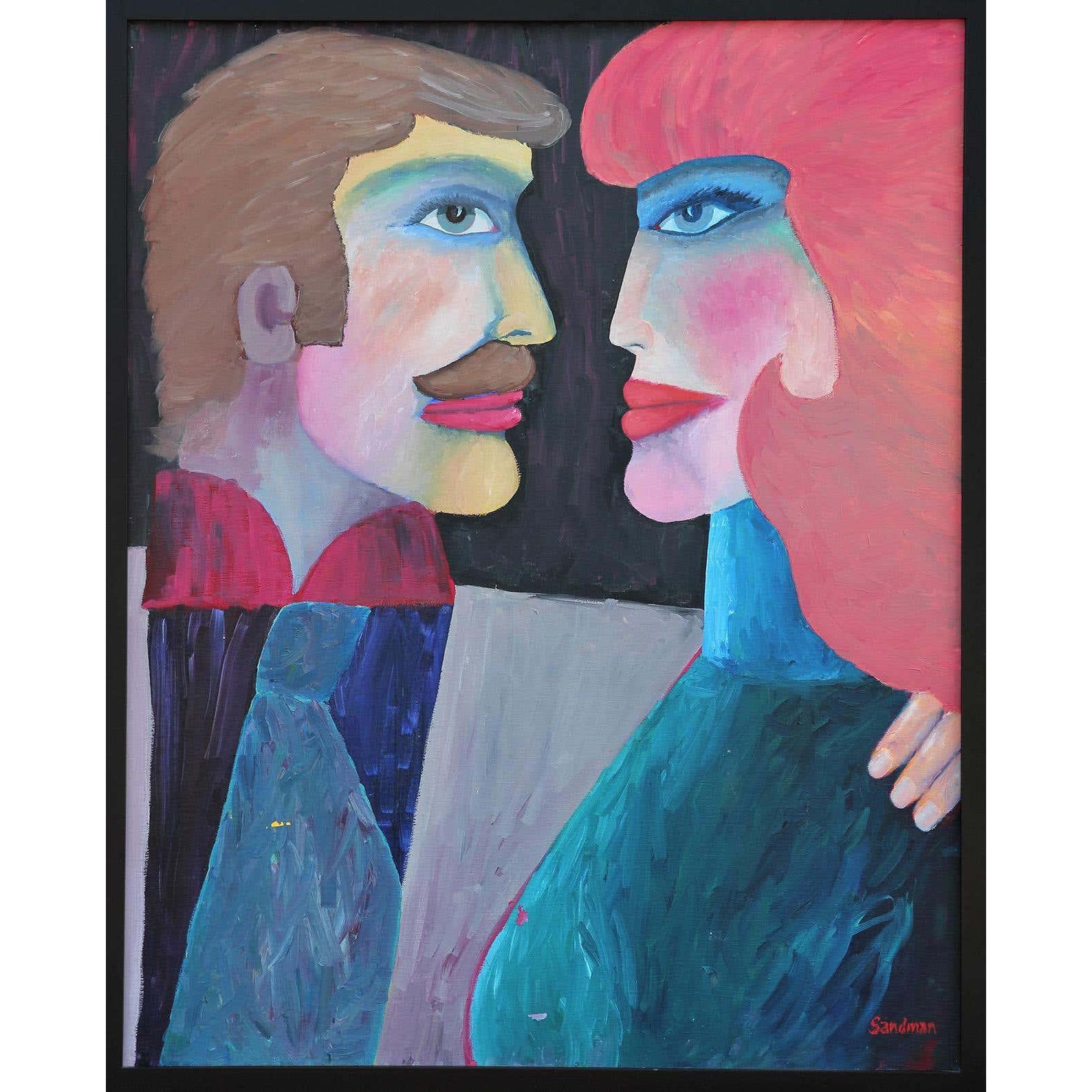 1980s "The Couple" Postmodern Acrylic Portrait Painting of a Couple by ...
