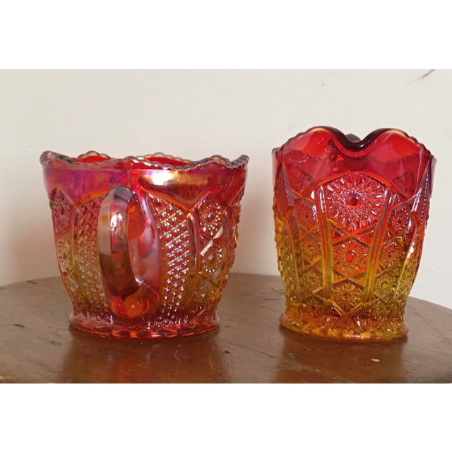 Mid 20th Century Iridescent Red Sunrise Glass Cream Pitcher and Loving ...
