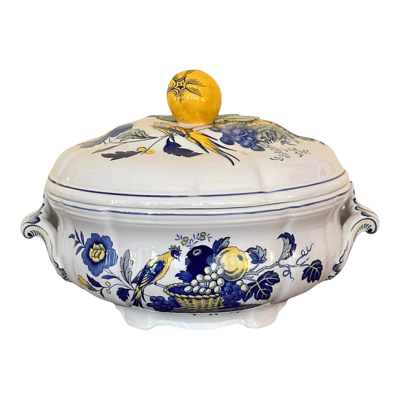 1970s Spode Blue Bird Round Covered Vegetable Bowl | Chairish