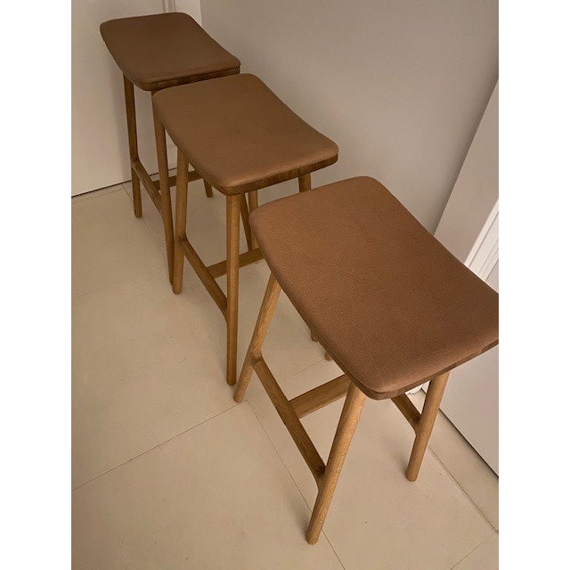 Article Tan Light Oak Esse Counter Stools - Set of 3 | Chairish