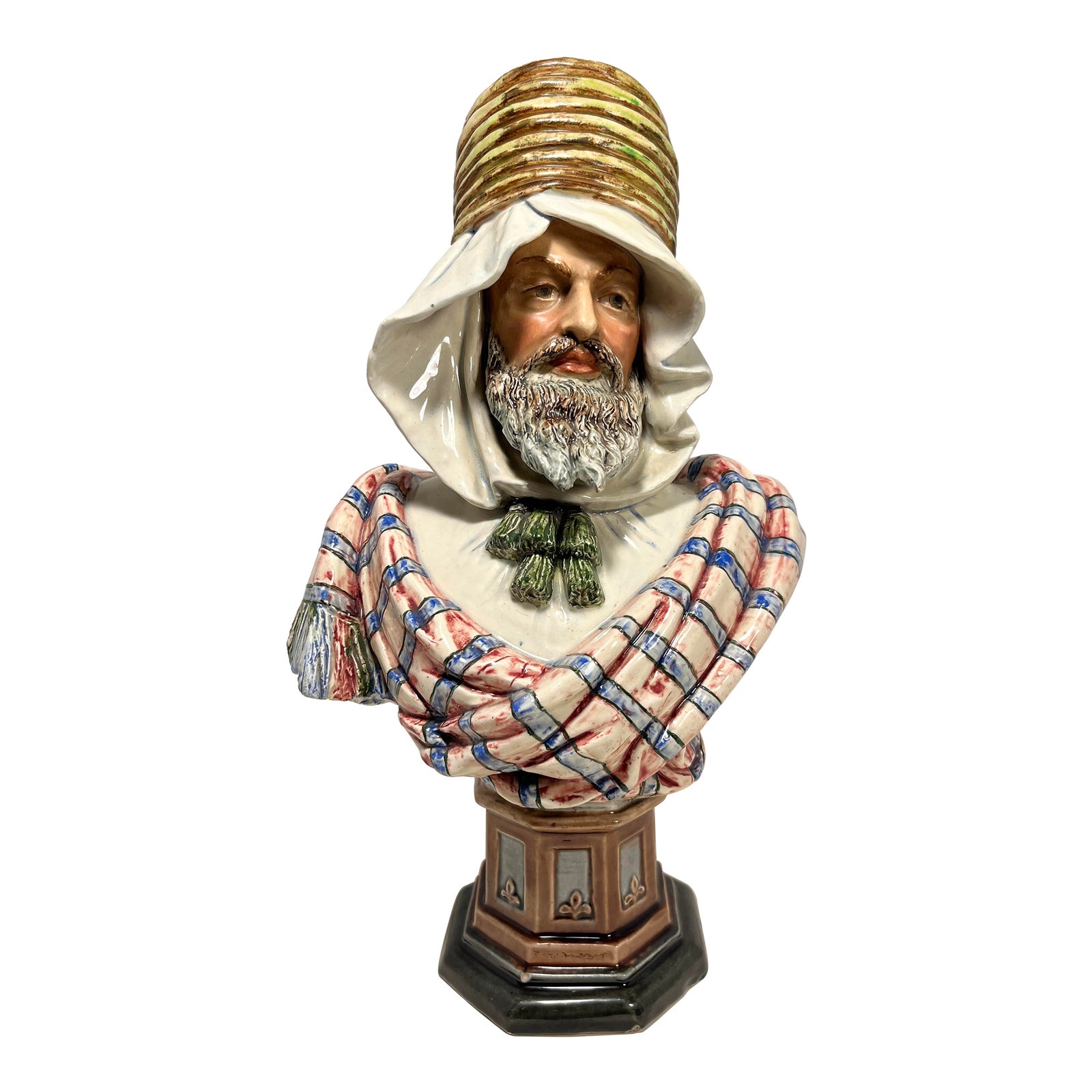 19th Century Bernard Bloch Hand Painted Majolica Pottery Oriental Bust Figurine | Chairish