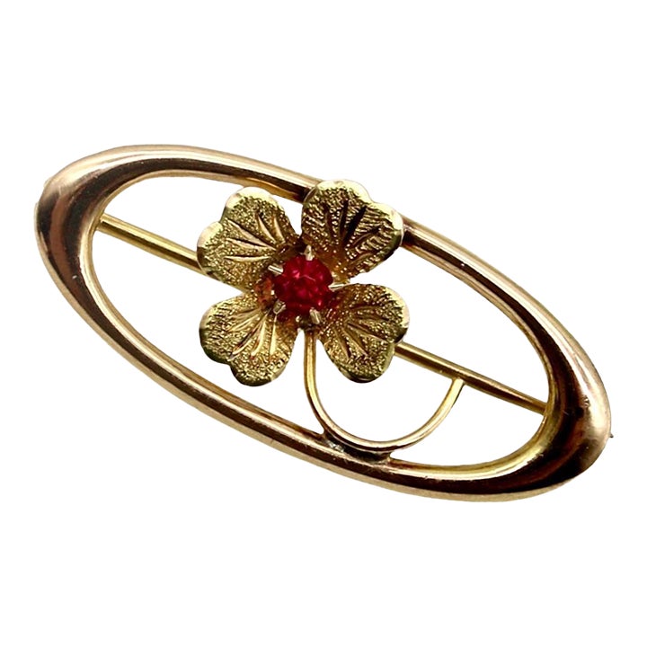 10K Gold Lucky Four-Leaf Clover Pin | Chairish