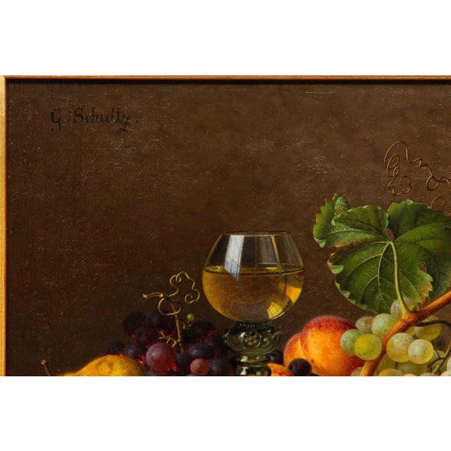 German Realist Still-Life Painting of Fruits and Wine by Gottfried ...