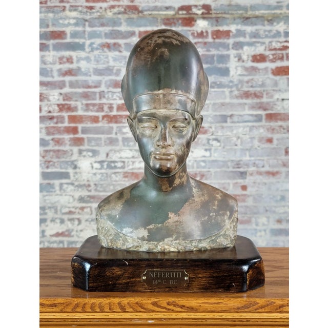 Nefertiti Bust Sculpture - Egyptian Revival Carved Stone | Chairish