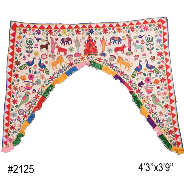 1960s Embroidery Birds & Lords Toran Gate Hanger Door Hanging Indian ...