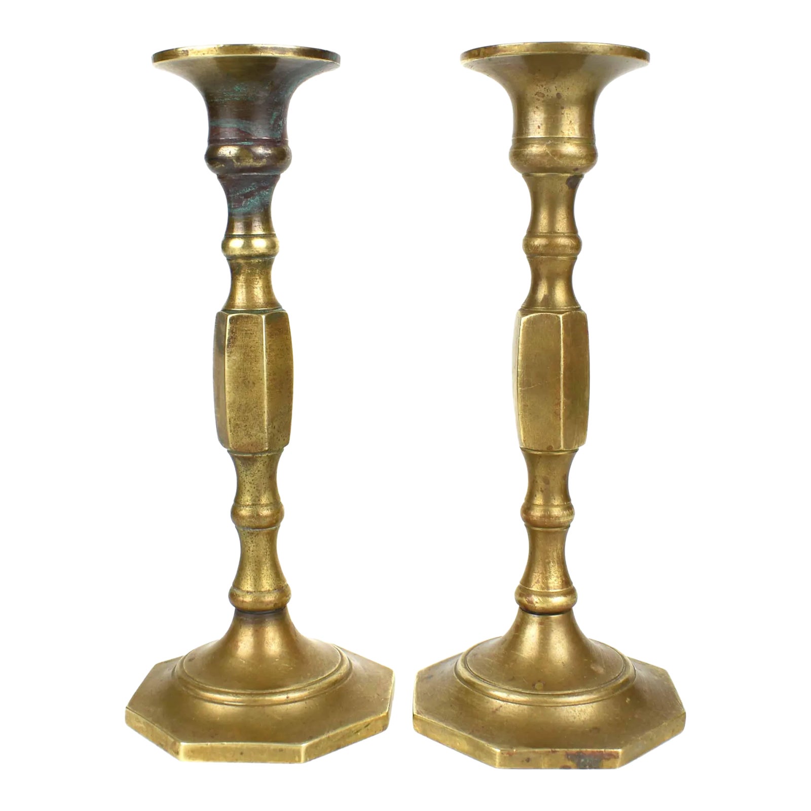 Mid 20th Century Traditional Style Solid Gold Brass Candlestick Candle ...