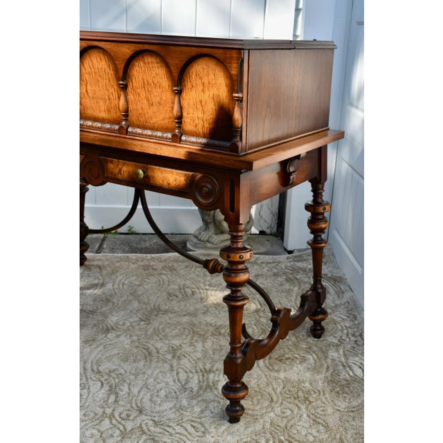 Antique Skandia Unique Carved Inlaid Walnut & Satinwood Tudor Style ...