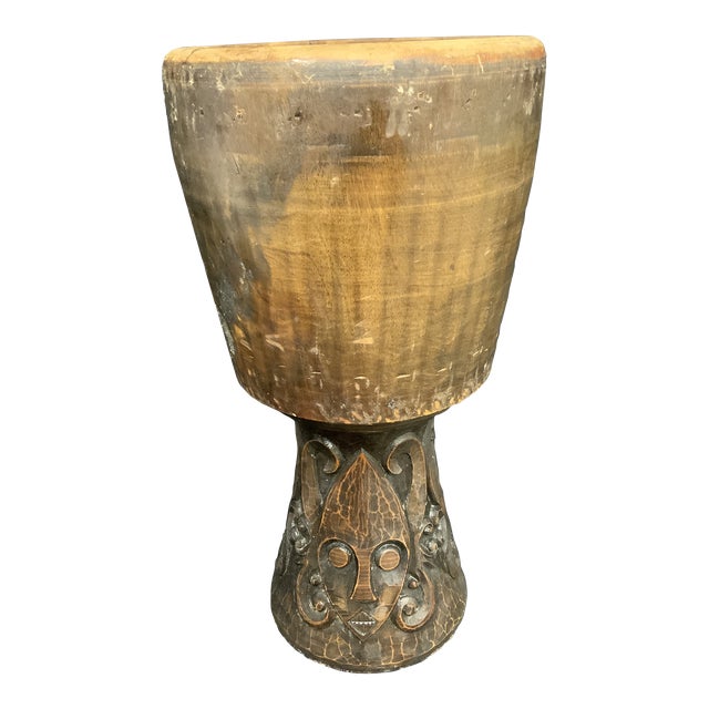 Mid 20th Century Carved Faces Wood Drum Frame | Chairish