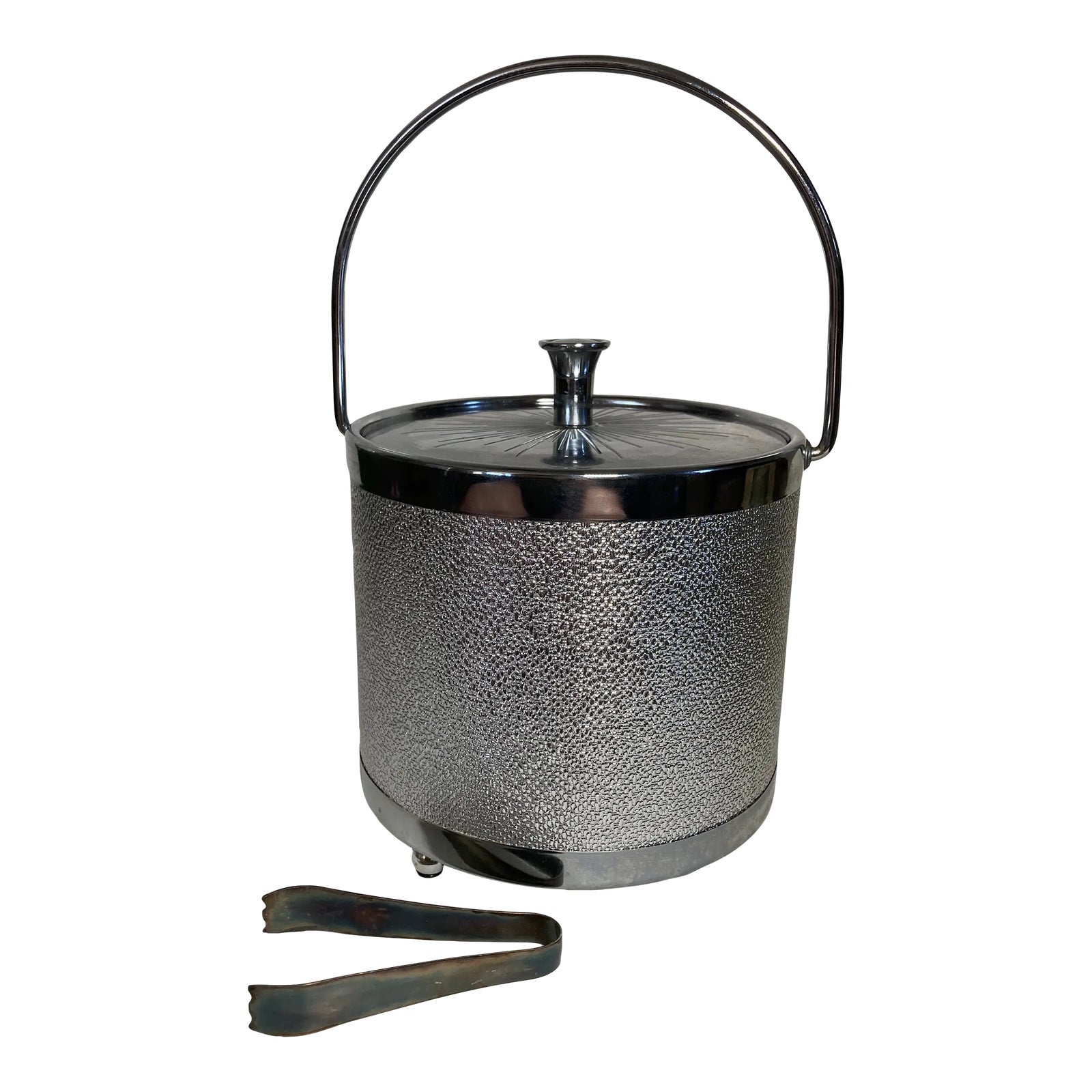 Vintage Mid-Century Modern Chrome Metal Atomic Starburst Lid Ice Bucket ...