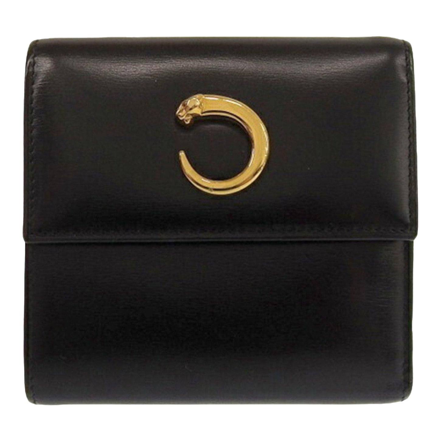 Cartier Leather Panther Trifold Wallet L3000209 Black Ladies | Chairish