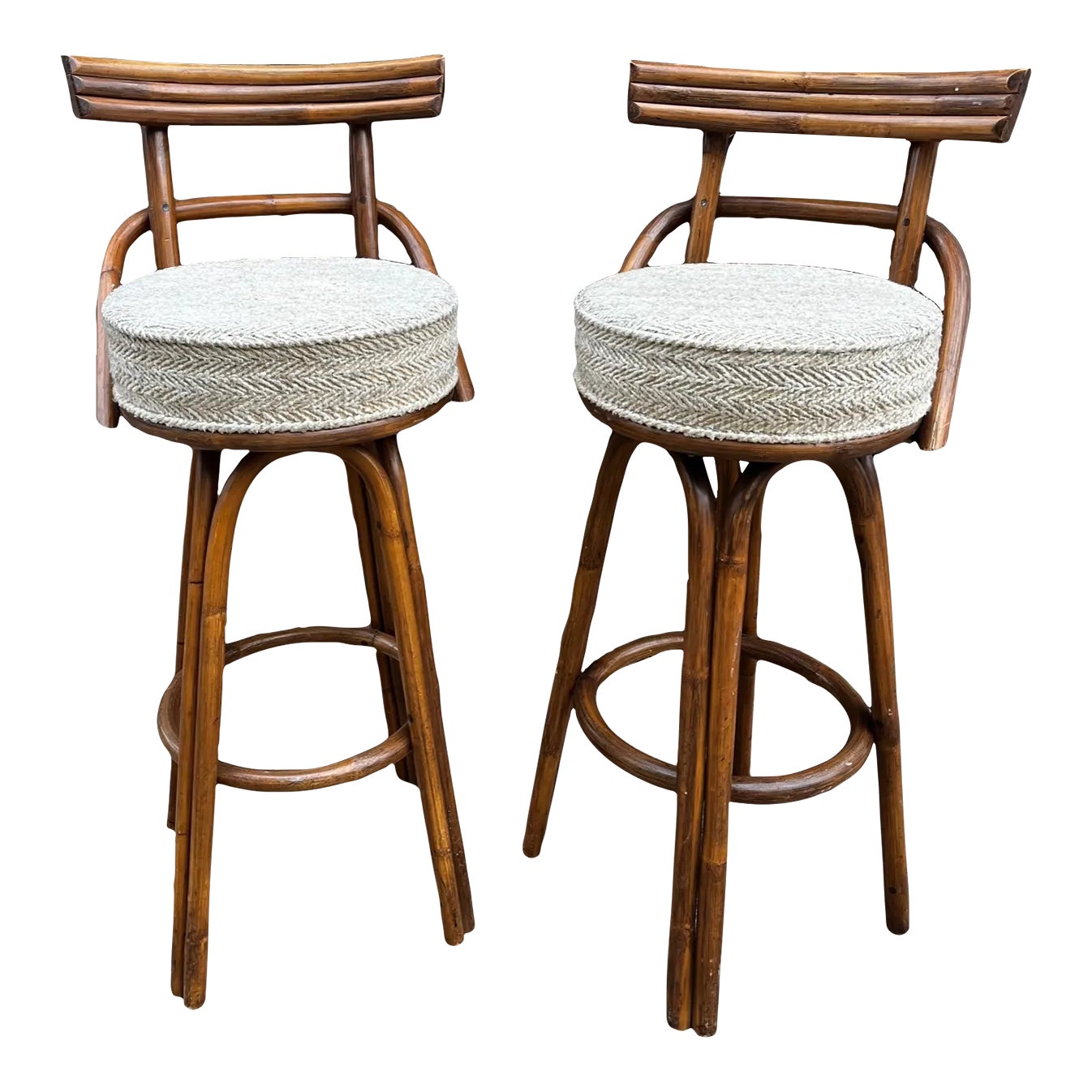 Mid 20th Century Paul Frankl Attributed Bamboo Stools - a Pair | Chairish