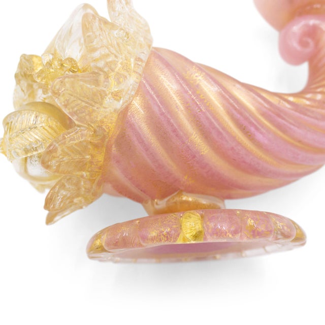 Italian Murano Pink and Gold Cornucopia Candlesticks - A Pair | Chairish