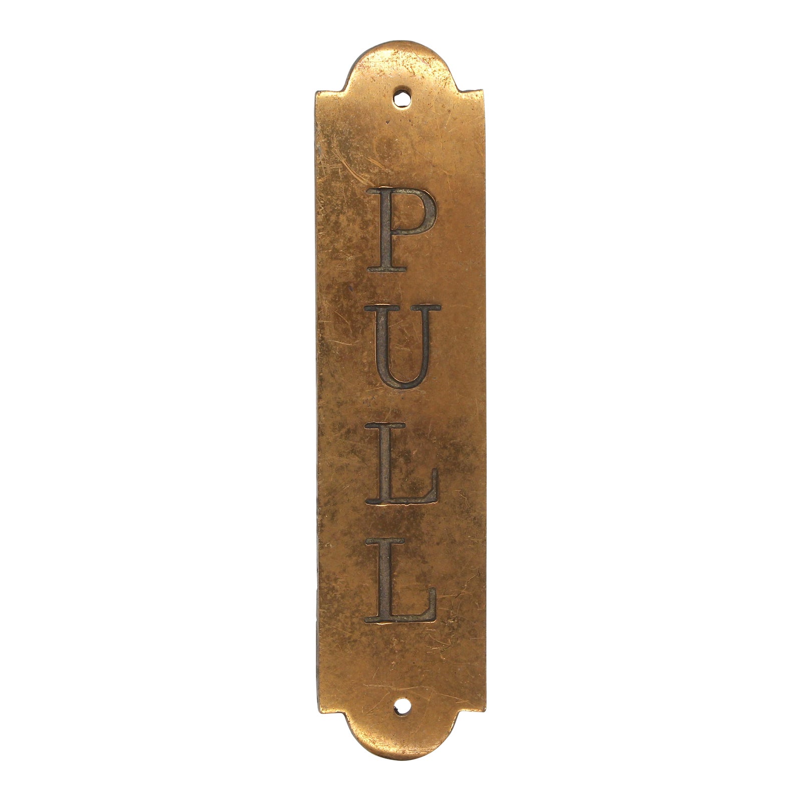 Vintage 6.75 In. Polished Brass Vertical Pull Door Sign | Chairish