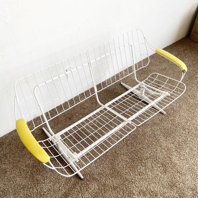 Danish Modern White Wire Metal Sofa With Yellow Arm Rests | Chairish