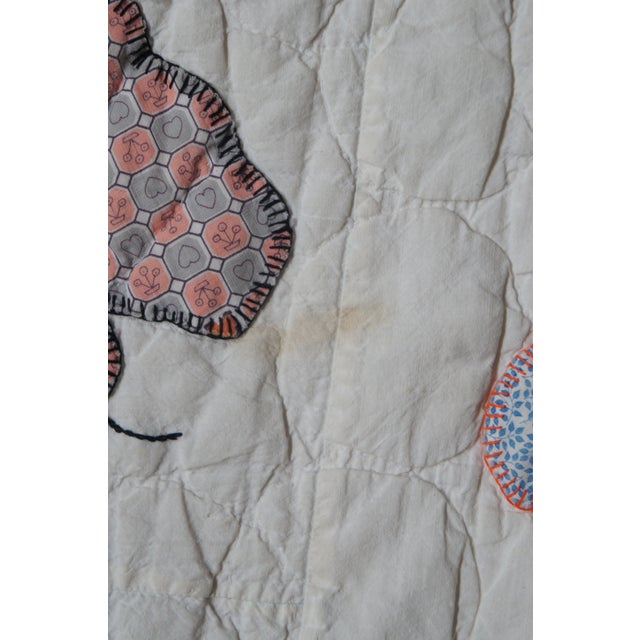Vintage Folk Art Hand Stitched Appliqué Twin Size Cotton Butterfly ...
