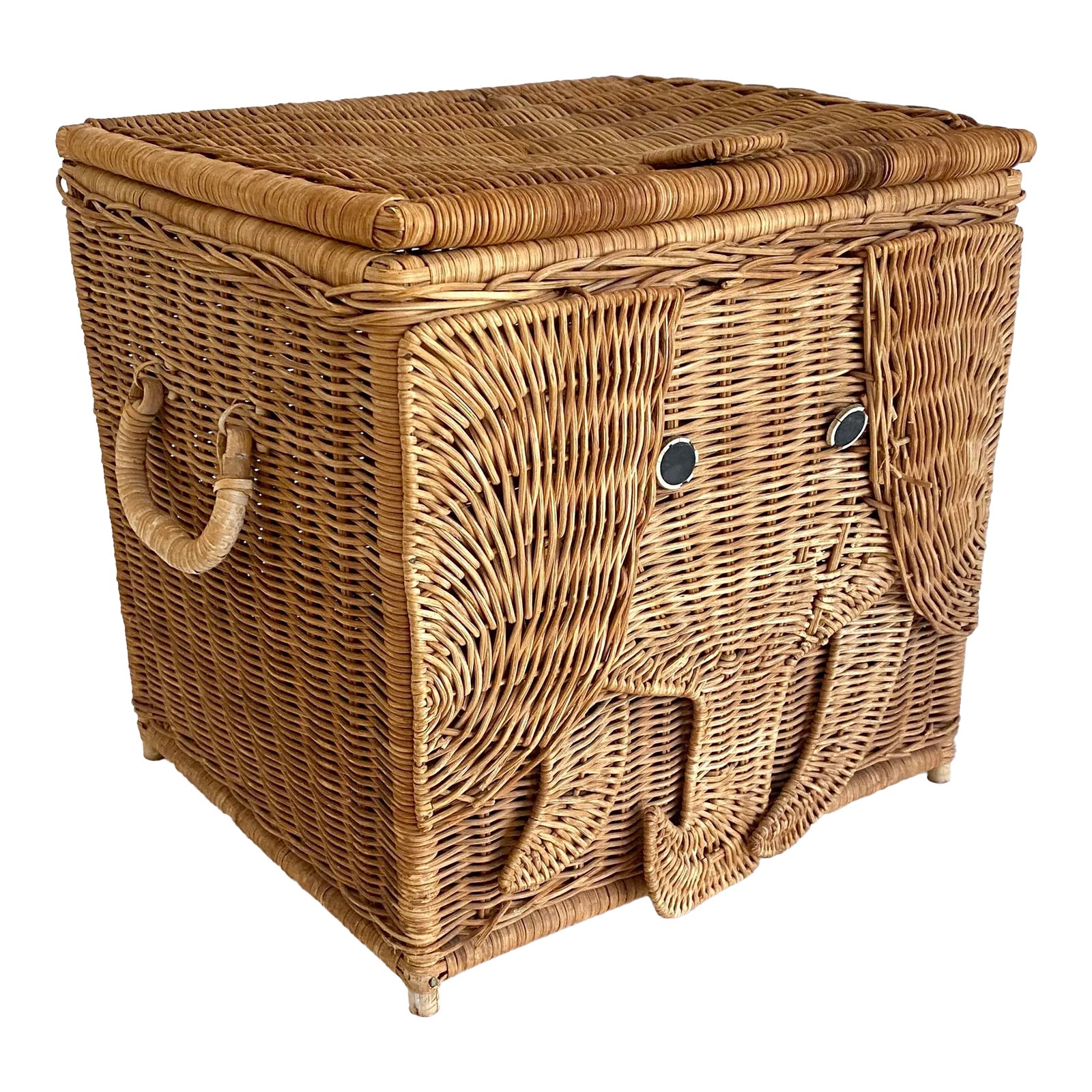 Vintage Elephant Wicker Hamper Basket | Chairish