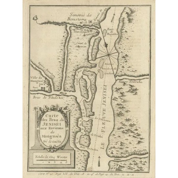 Antique Map of the Yenisei River in Siberia, Russia, 1768 | Chairish